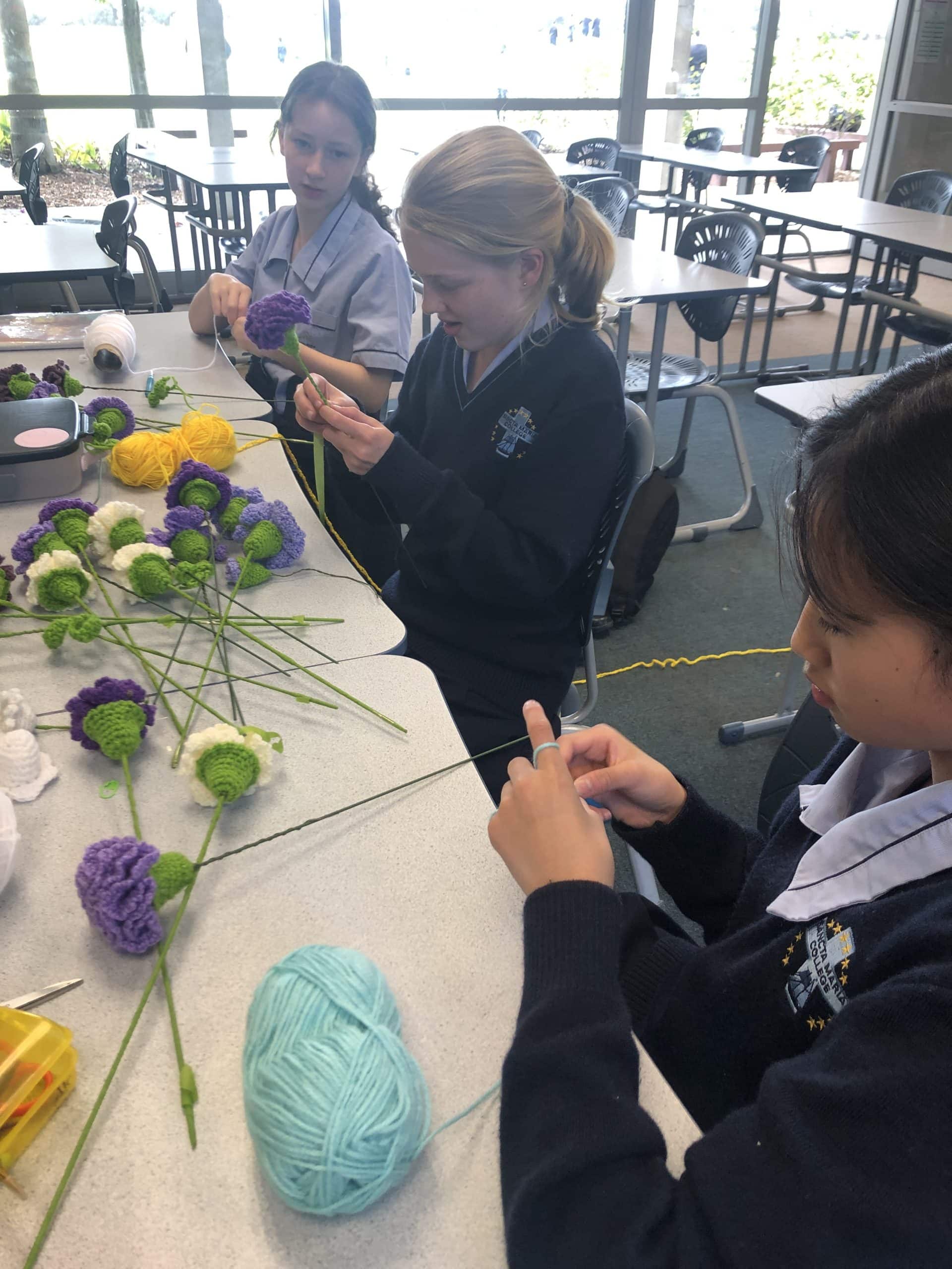 Crochet Club's flowers brighten our reception | Sancta Maria College